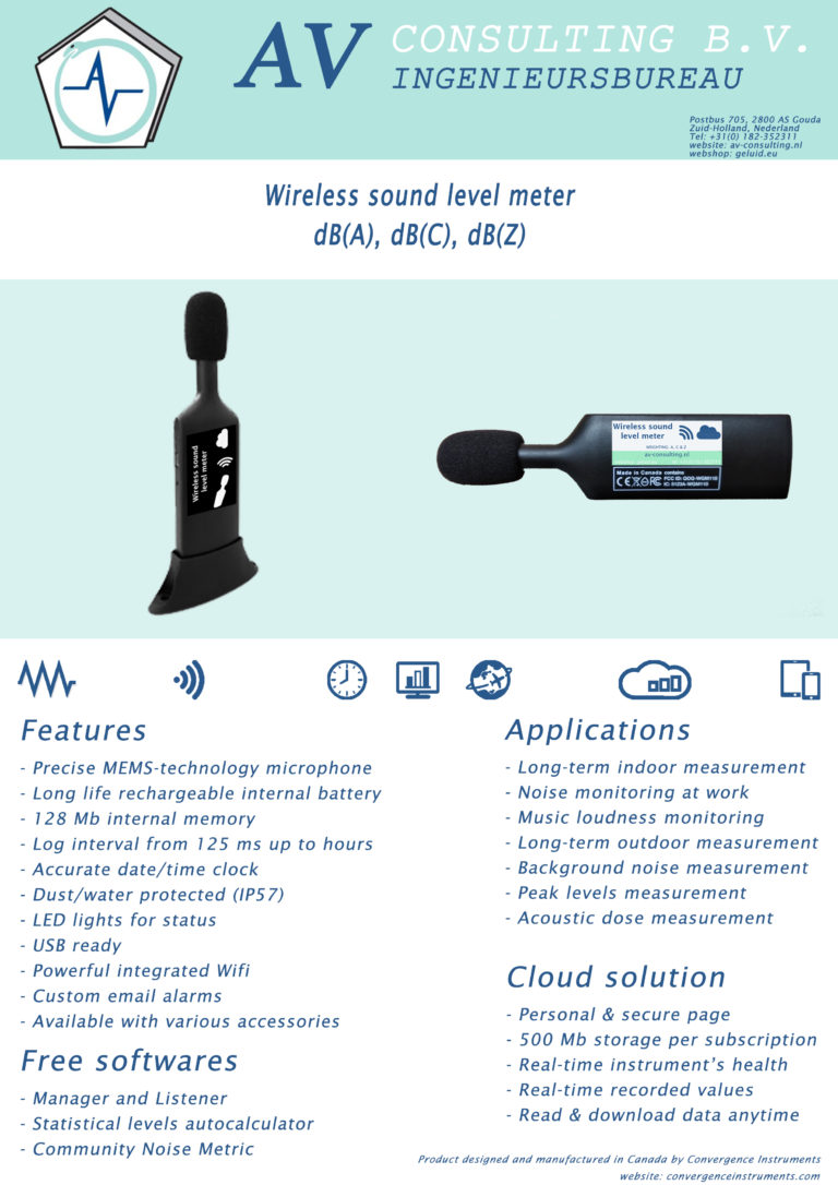 Wireless MEMS Sound Level Meter MEMS - Trillingsmeter SBR - DIN - ISO